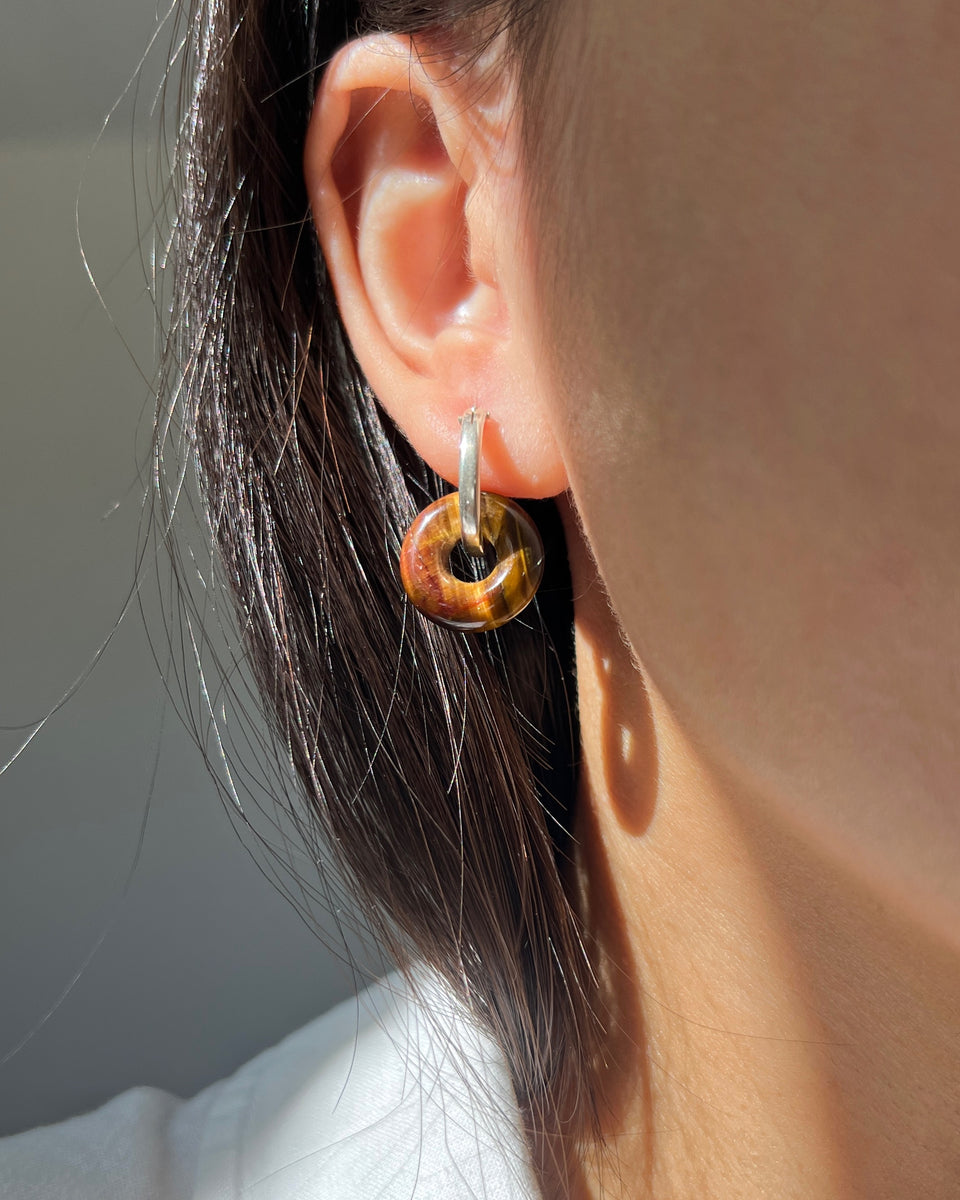 Kate Tigers eye S925 Sterling Silver Huggie Hoop Earring – Drea Studio