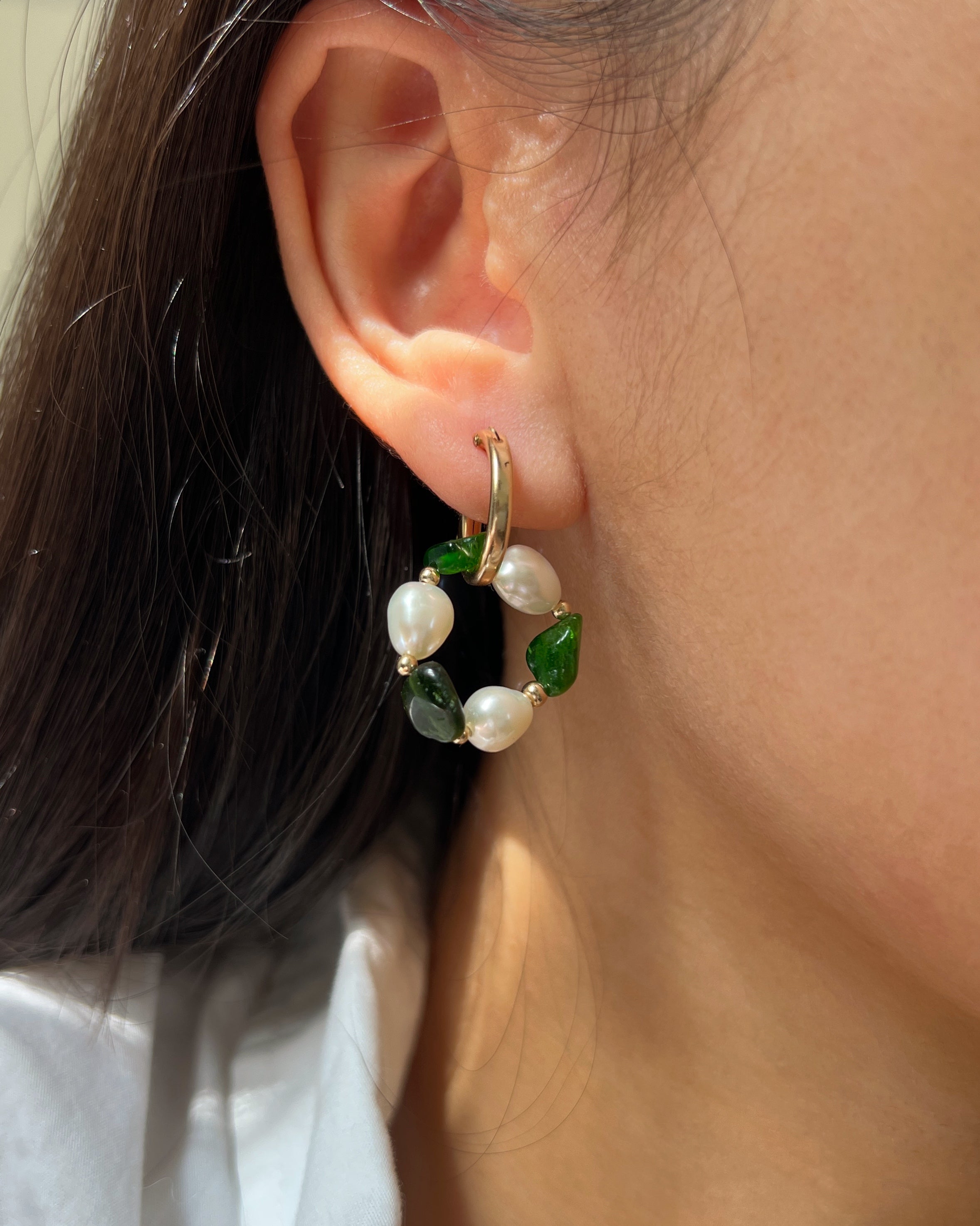 Margaret Pearl Huggie Hoop Earring Drea Studio